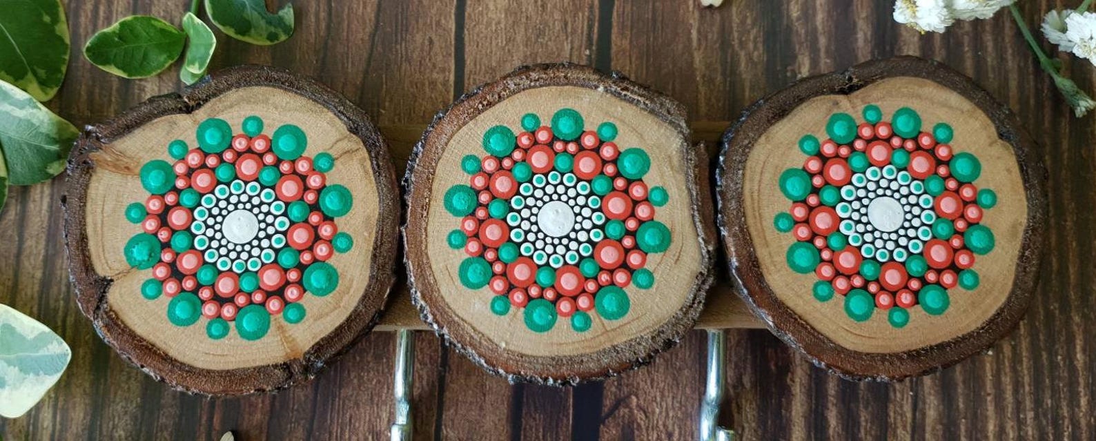 Handmade Wooden Key and Kitchen Towel Holder With Mandalas, Wall Key ...