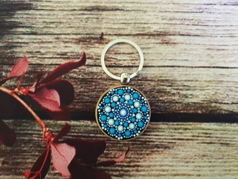 Yoga Key Chain, Hippie Key Ring, Wooden Keychain, Colorful Hand Painted ...