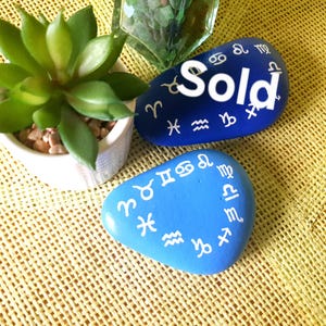Stone With 12 Zodiac Signs, Handmade Acrylic Painted Pebble, Dot Art ...