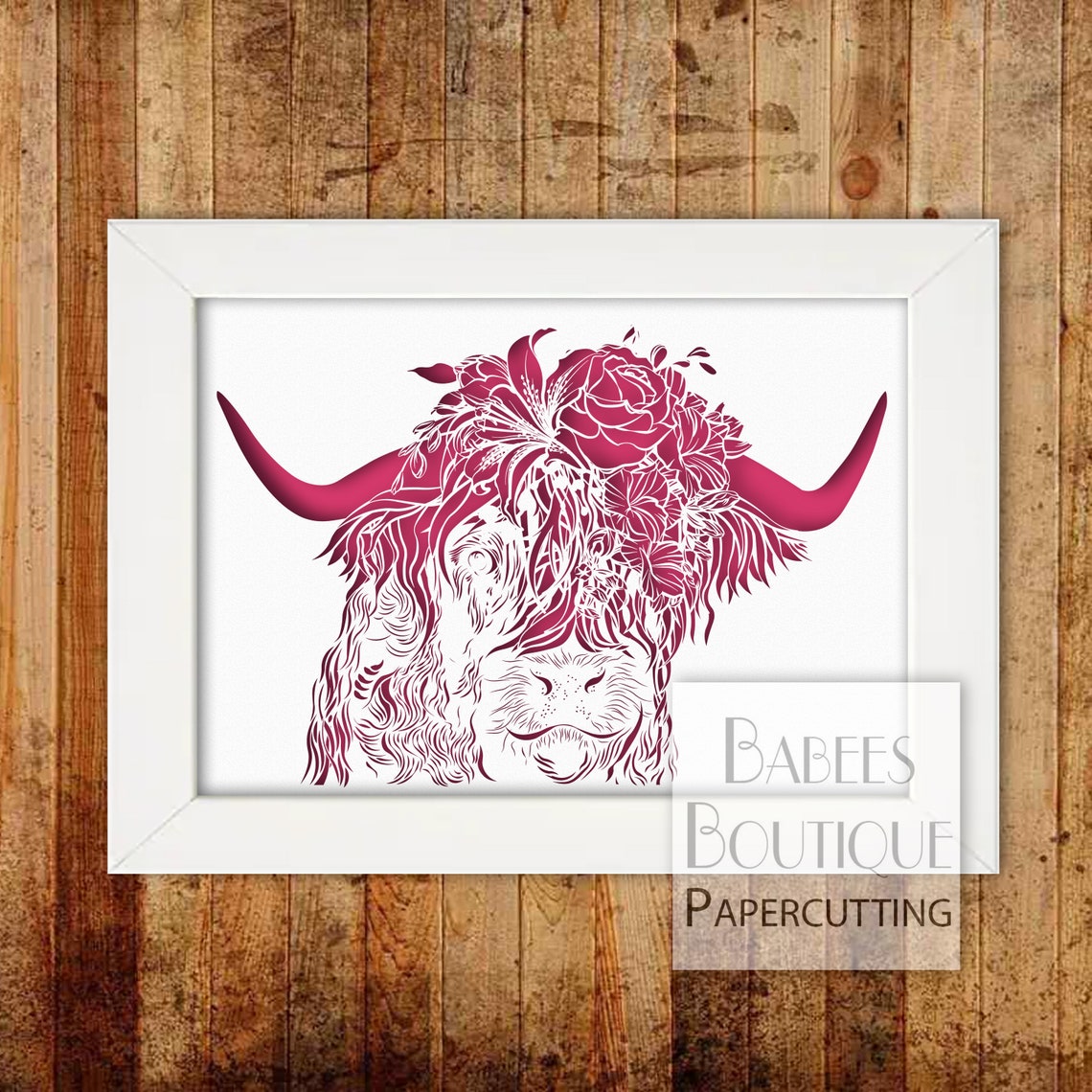 Floral Highland Cow Papercutting Template by Babees Boutique - Etsy UK