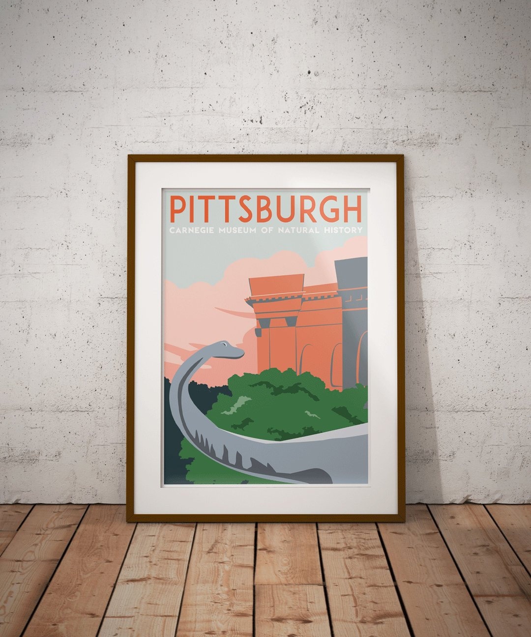 Vintage Inspired Pittsburgh Travel Poster (dippy the Dinosaur, Carnegie ...