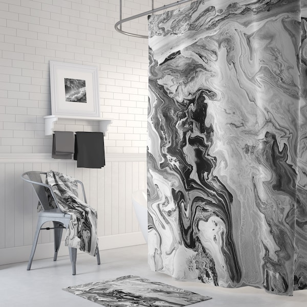 Black and White Marble Shower Curtain - Etsy