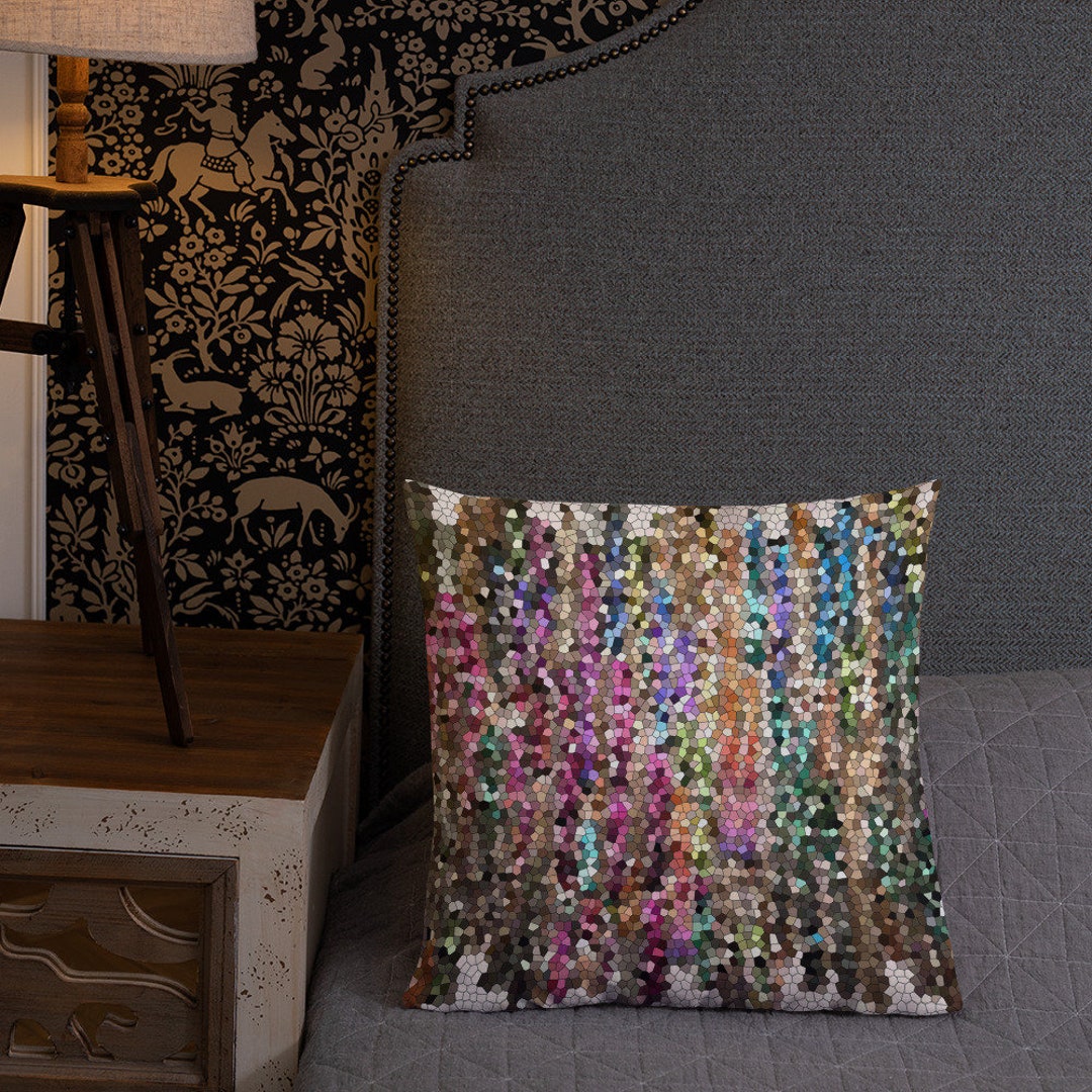 Jewel Tone Mosaic Throw Pillow - Amethyst, Jade, Ruby, Colorful Pillow ...