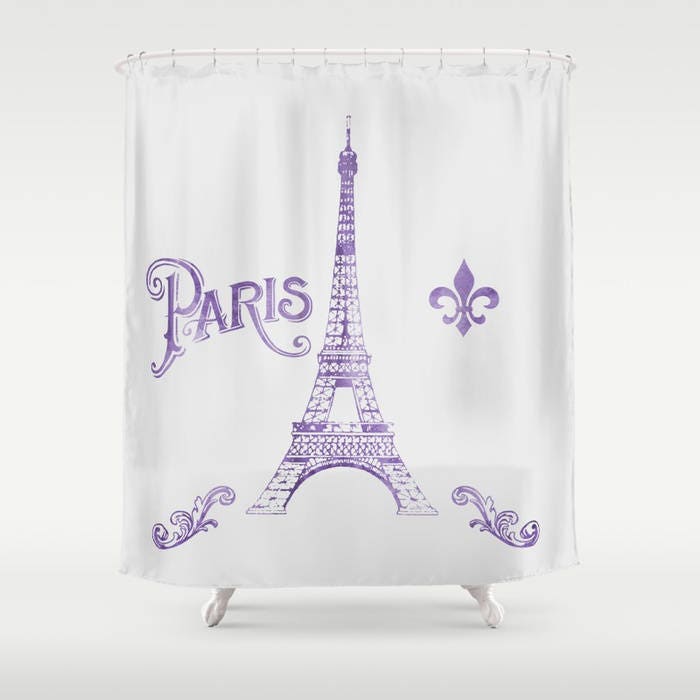 Paris France Shower Curtain Purple watercolor Eiffel Tower | Etsy