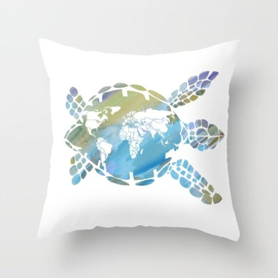 Sea Turtle Throw Pillow: Mother Earth Coastal Decor - Etsy