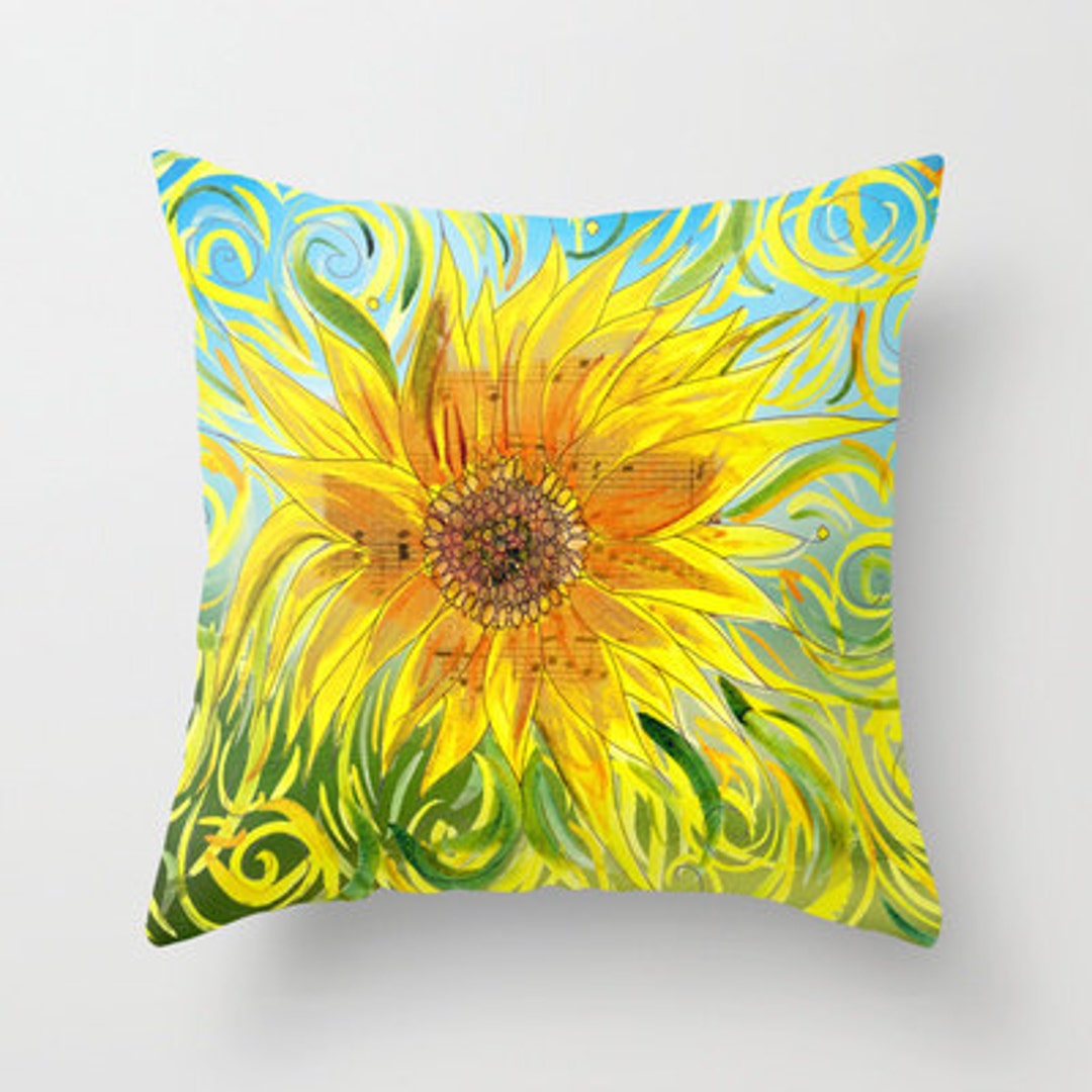 Sunflower Throw Pillow, Sunny, Vibrant Colorful Floral Bright Throw ...