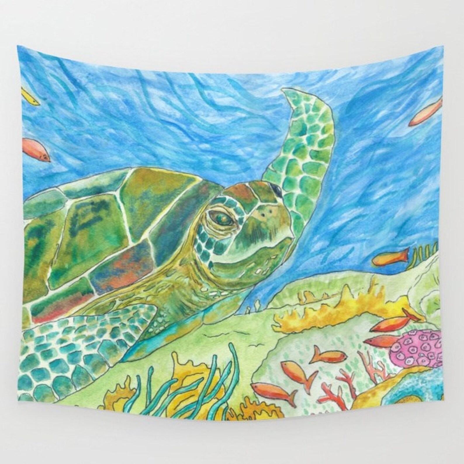 Sea Turtle Shower Curtain Watercolor Sea Turtle Art For Your Etsy