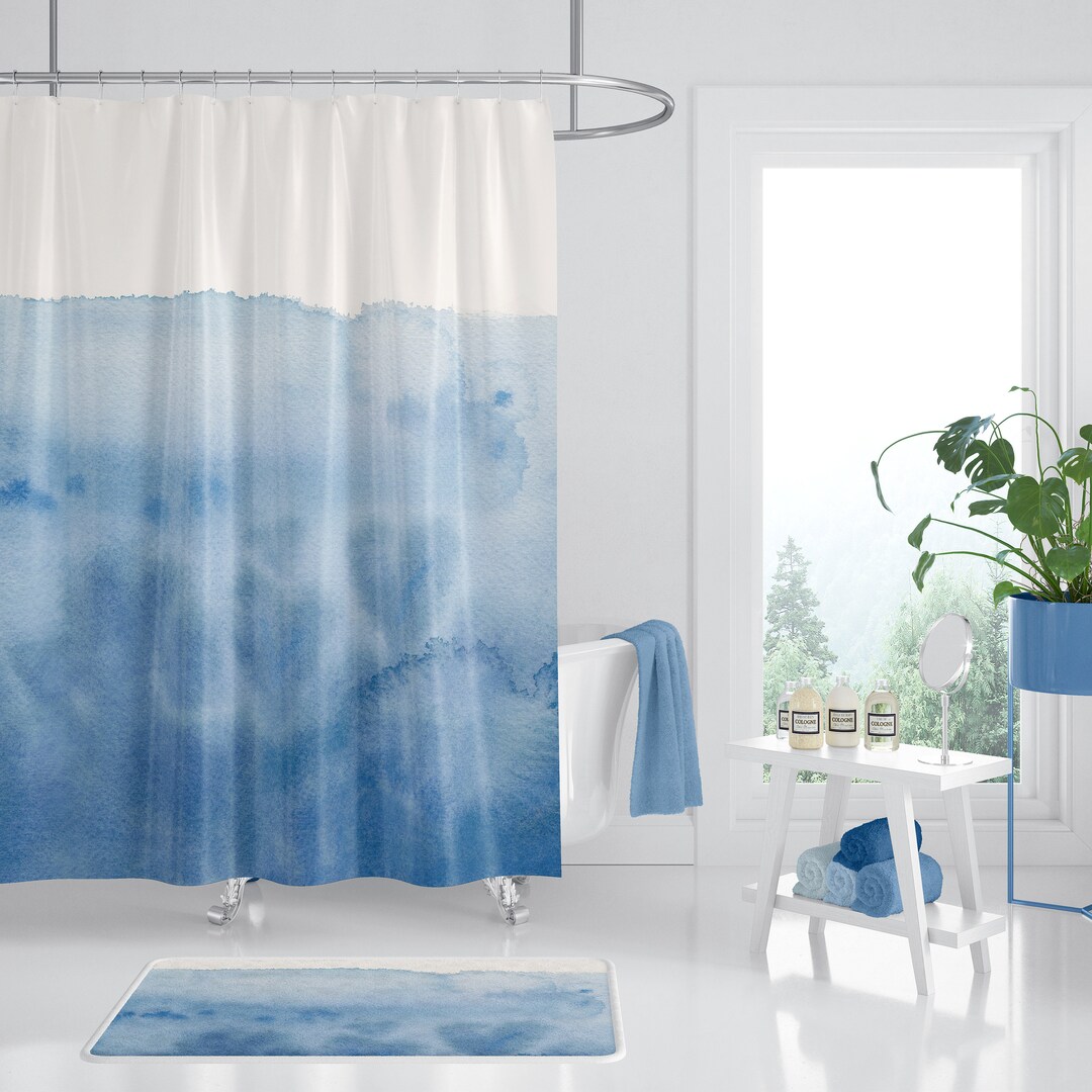 Blue Watercolor Shower Curtain - Waves of Love , Unique,blue, Hearts ...