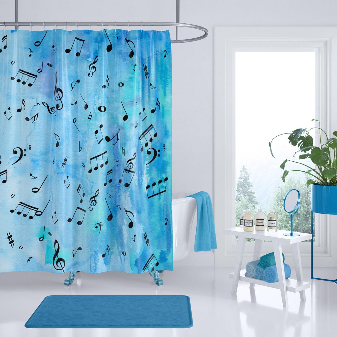 Blue Watercolor Music Notes Shower Curtain – Musical Bathroom Decor - Etsy