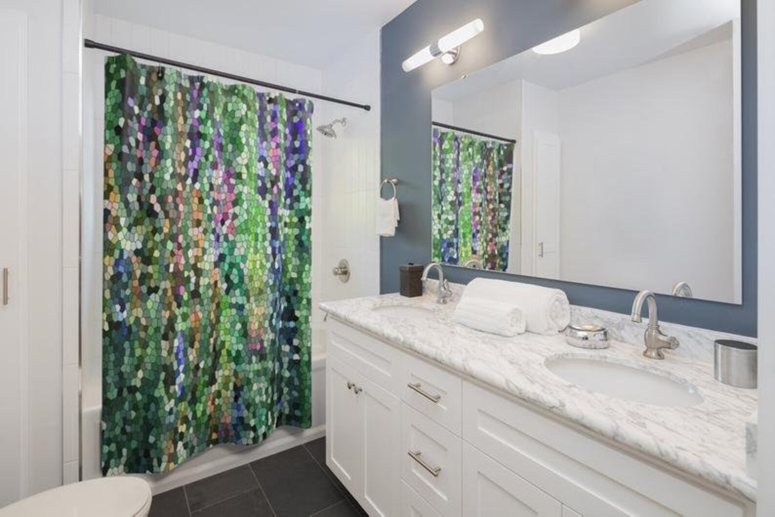 Emerald Mosaic Shower Curtain Set: Colorful Jade Sapphire Design - Etsy
