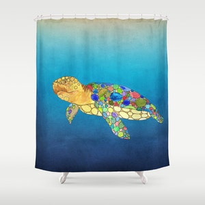 Sea Turtle Shower Curtain Watercolor Art, Sea Turtle, Surf, Beach ...