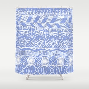 Periwinkle Shower Curtain - Hand Drawn Pattern, Blue and White Violet ...