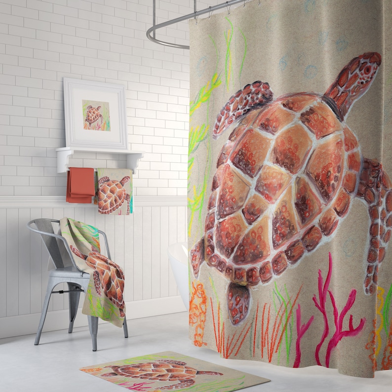 Sea Turtle Shower Set Tan Turtle Coastal Tan and Brown - Etsy