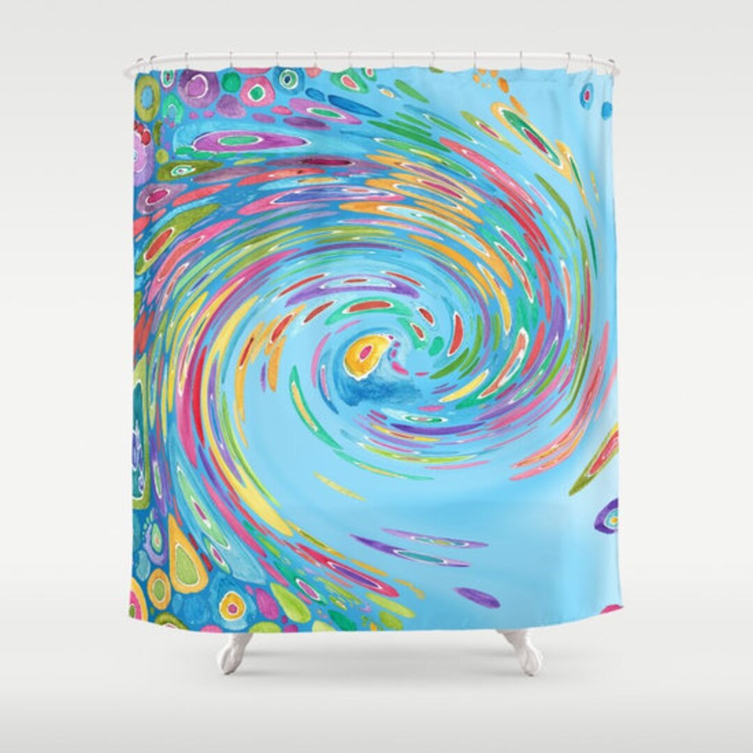 Blue Wave Shower Curtain - Catch A Wave - Colorful Blue, Teal, Circles ...