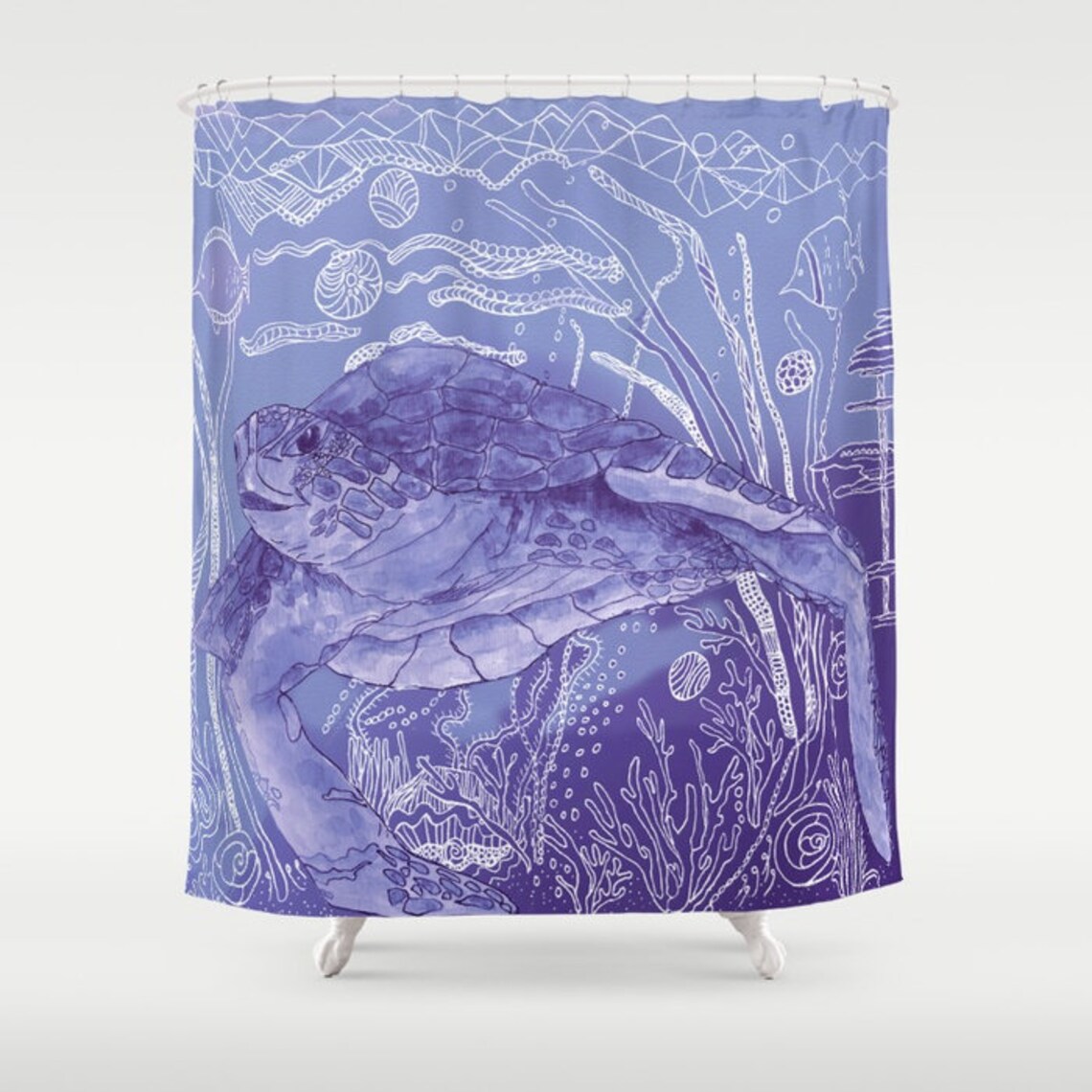 Periwinkle Sea Turtle Shower Curtain: Artistic Watercolor Coastal Decor ...