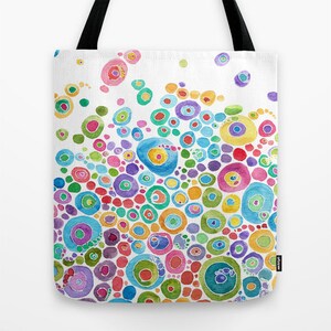 Colorful Tote Bag "inner Circle" Design Blue, Pink, Teal, Green, Yellow ...