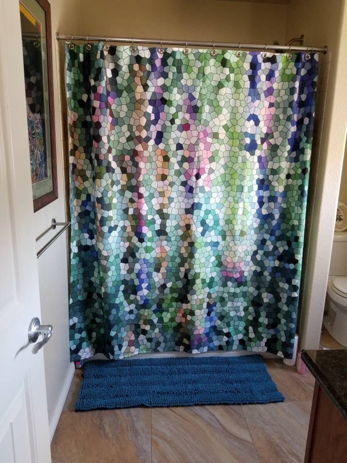 Emerald Mosaic Shower Curtain Set: Colorful Jade Sapphire Design - Etsy