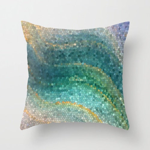 Beautiful Throw Pillow Teal Mosaic Teal Colorful Modern Etsy