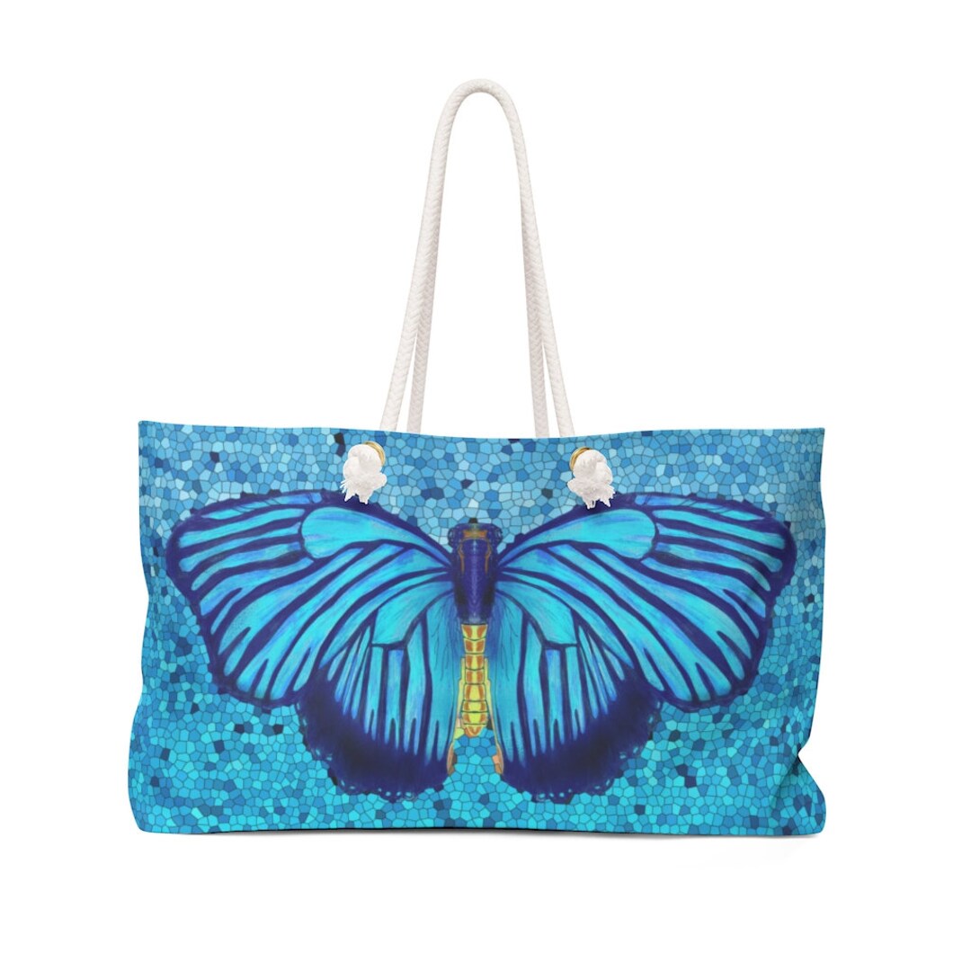 Big Blue Butterfly Bag - Weekender Tote Bag, Gym Bag, Beach Bag, - Etsy