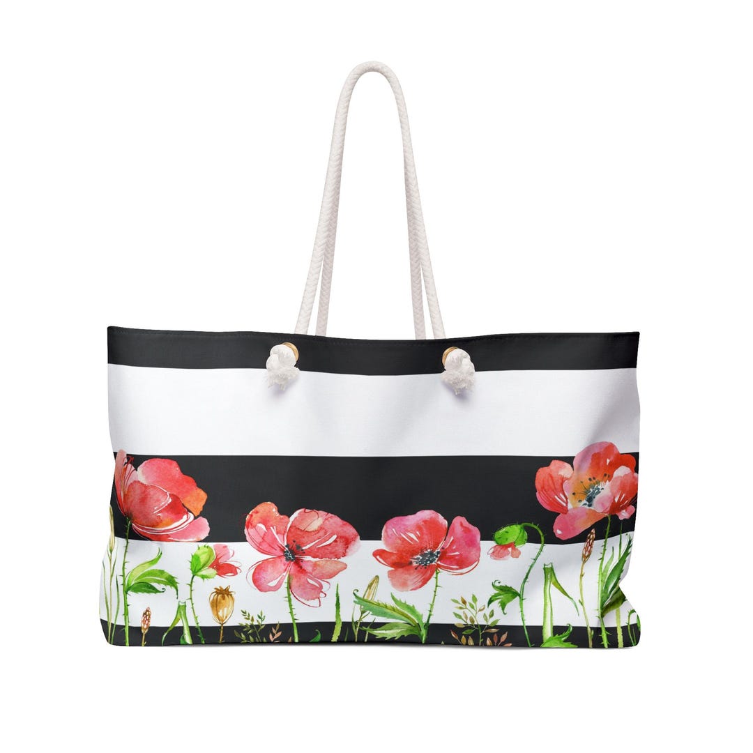 Floral Weekender Bag: Pink Flowers, Black & White - Travel Tote - Etsy