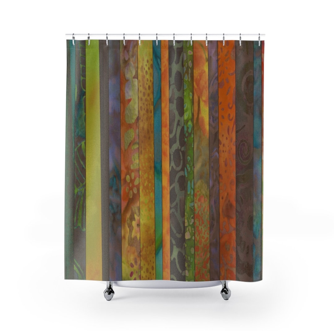 Boho Earth Tone Stripe Shower Curtain - Brown, Gold, Green, Natural ...