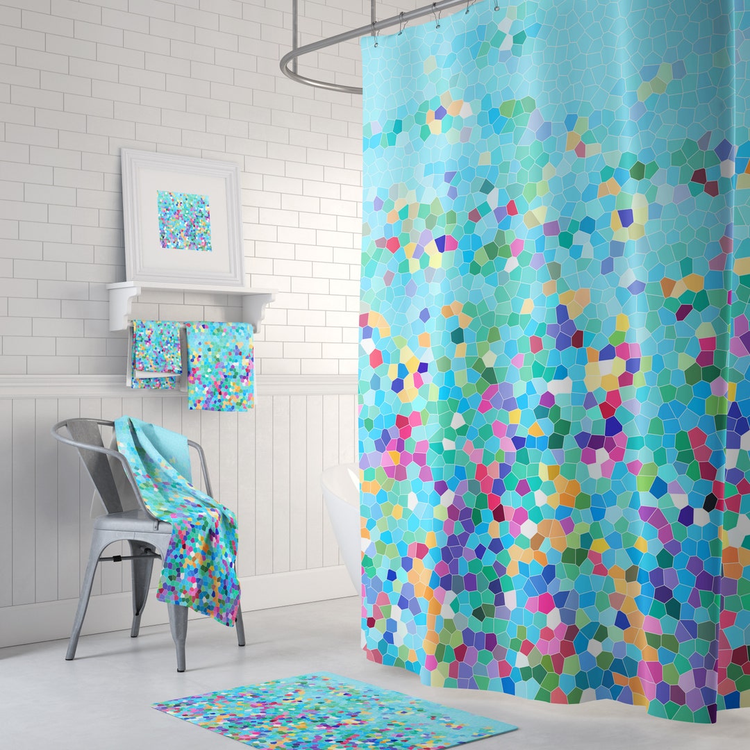 Color Burst in Blue Shower Curtain Set - Bright Abstract Mosaic ...