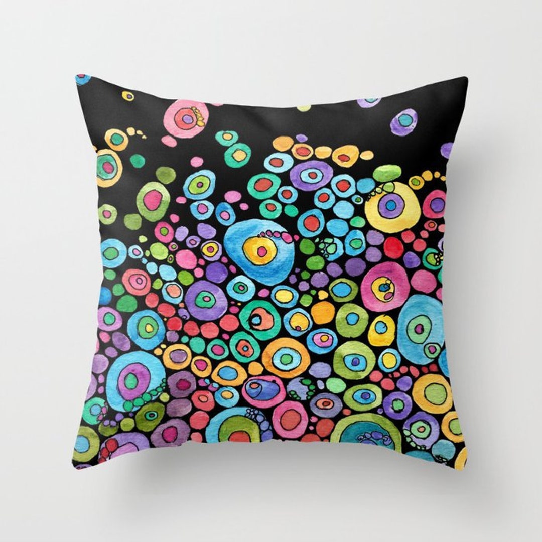 Colorful Casual Pillow - Inner Circle on Black, Happy Design, Fun ...