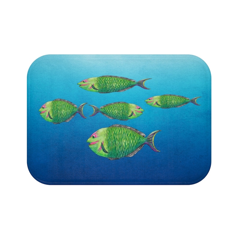Five Fish Bath Mat coastal cute bathroom decor | Etsy
