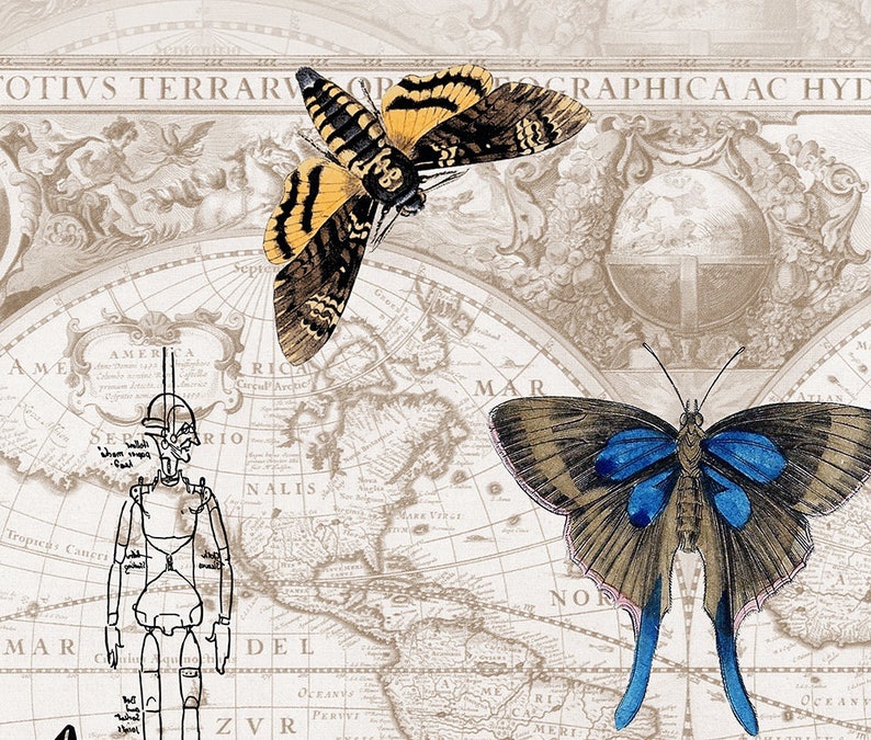 Steampunk Bath Mat Map With Gears and Retro Illustrations | Etsy