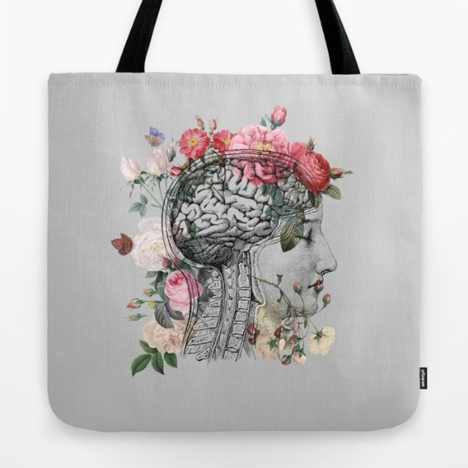 Beautiful Brain Tote Bag Floral Retro Brain Roses Book - Etsy
