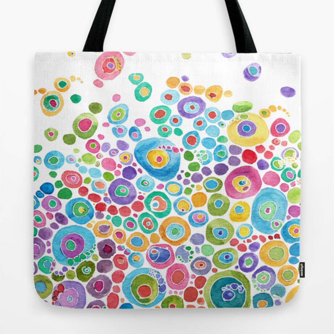 Colorful Tote Bag "inner Circle" Design Blue, Pink, Teal, Green, Yellow ...