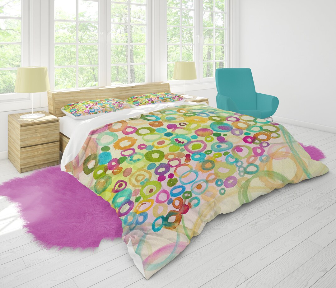 Watercolor Rings Duvet Cover: Abstract Colorful Bedroom Linens - Etsy