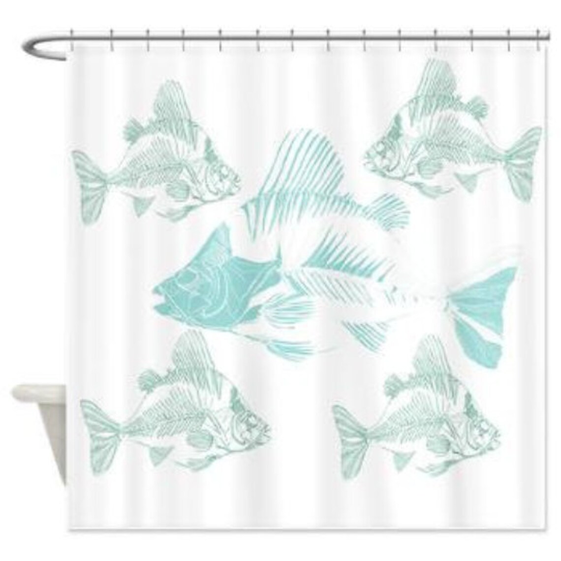 Coastal Fish Shower Curtains Fish Skeletons Unique Blue and | Etsy