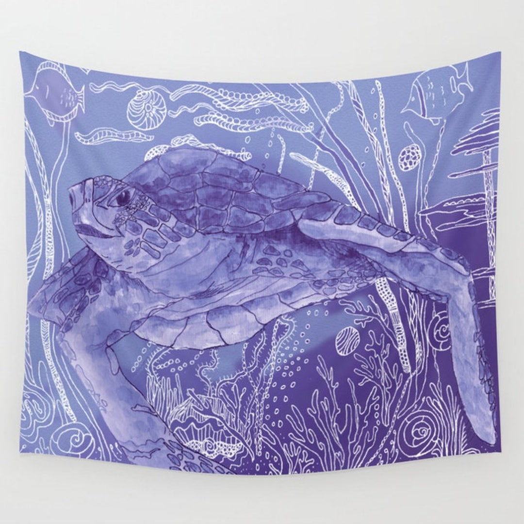 Periwinkle Sea Turtle Fleece Blanket: Cozy Ocean Reef Throw - Etsy