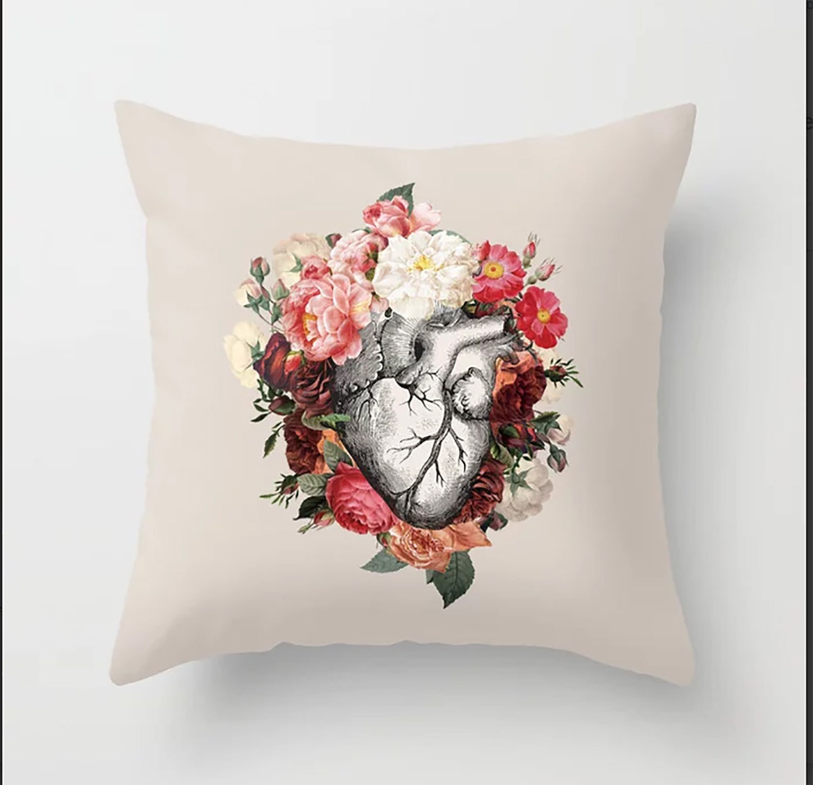 Floral Anatomy Heart Throw Pillow Love Anatomical Heart - Etsy