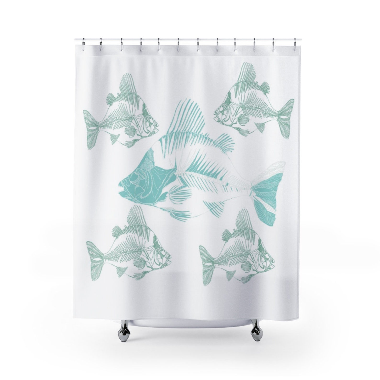 Coastal Fish Shower Curtains - Fish Skeletons, Unique Blue and White - Etsy