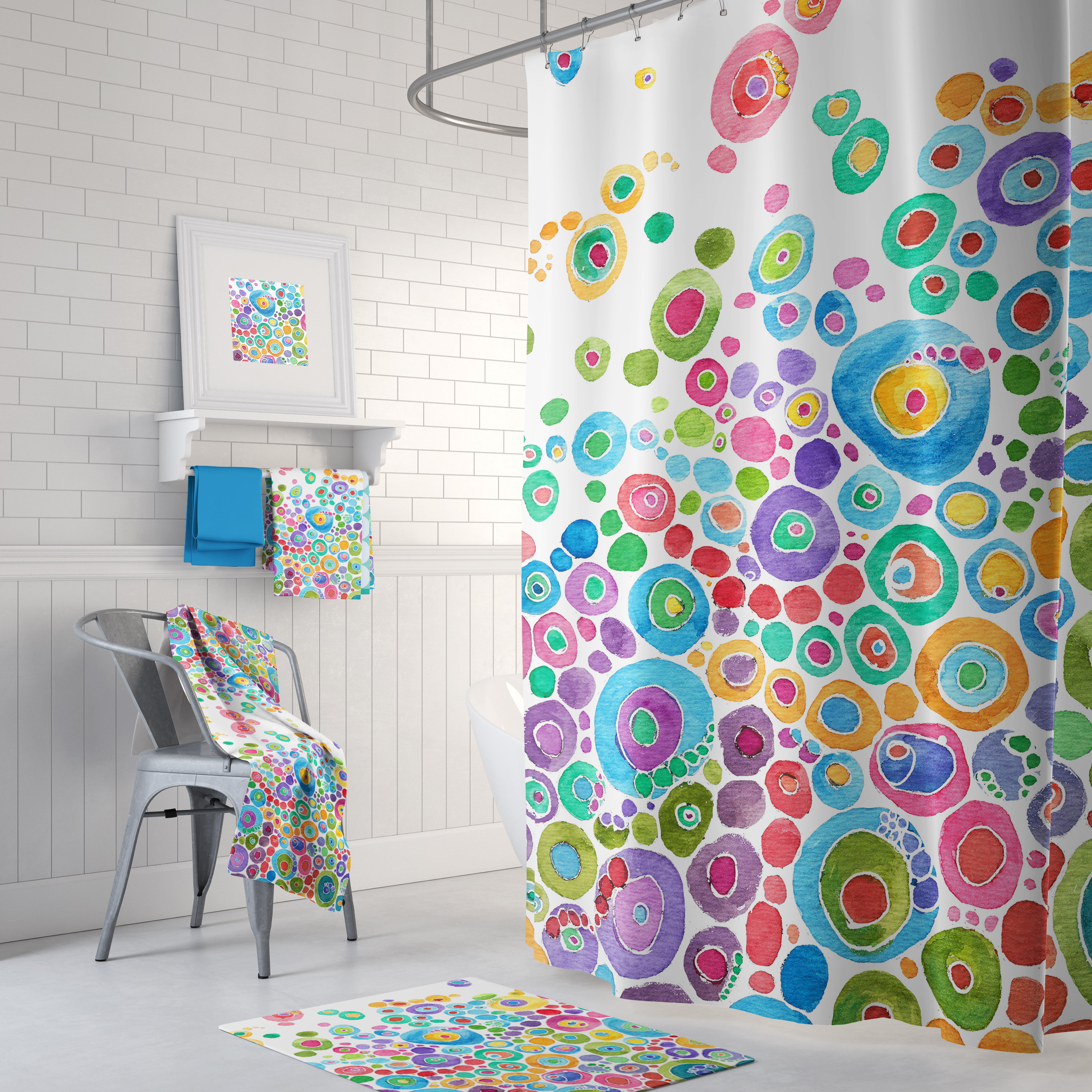 Colorful Circles Shower Curtain Inner Circle Design Popular Etsy