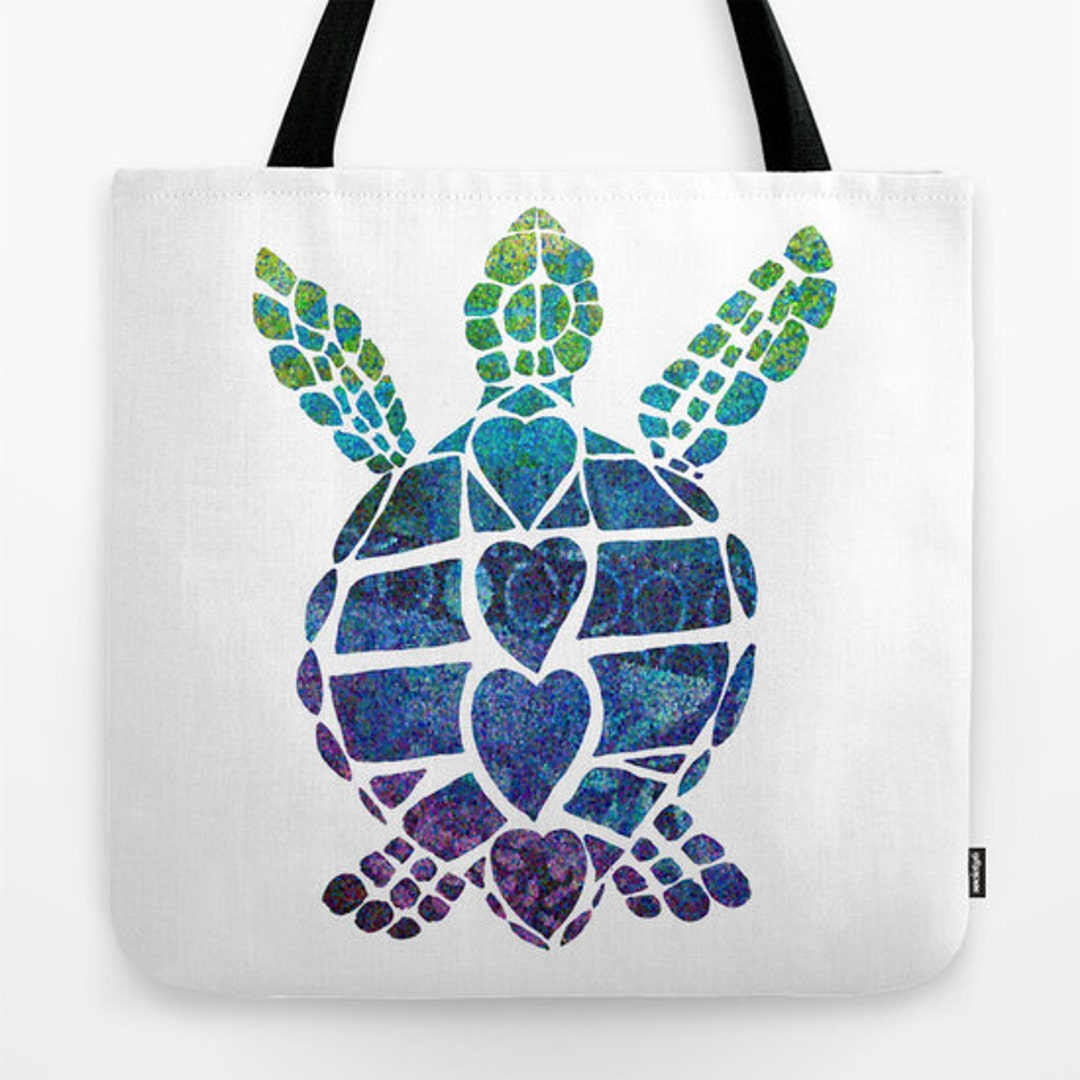 Sea Turtle Tote Bag, Multicolor, Colorful, Blue, Green, Purple, Ocean ...