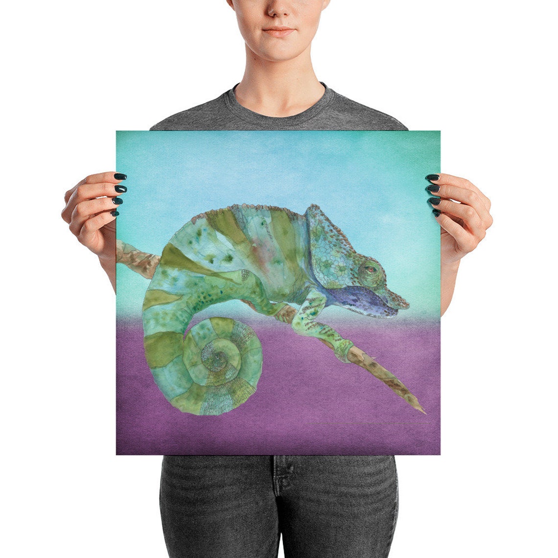 Chameleon Art Print unframed print of chameleon illustration | Etsy