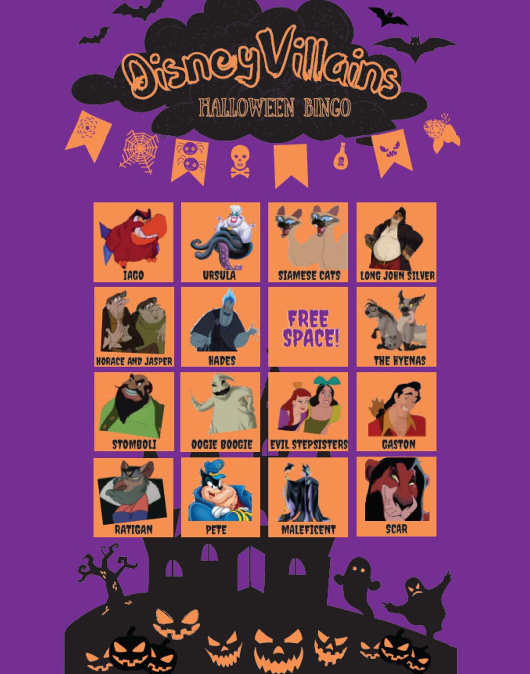 Villains Halloween Bingo Game (48 Characters) - Etsy