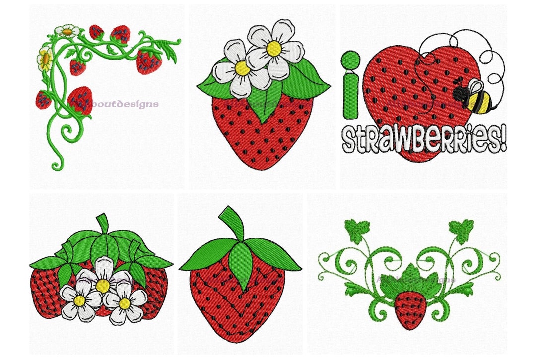 6 Tasty Strawberry Machine Embroidery Designs - Multiple Formats ...