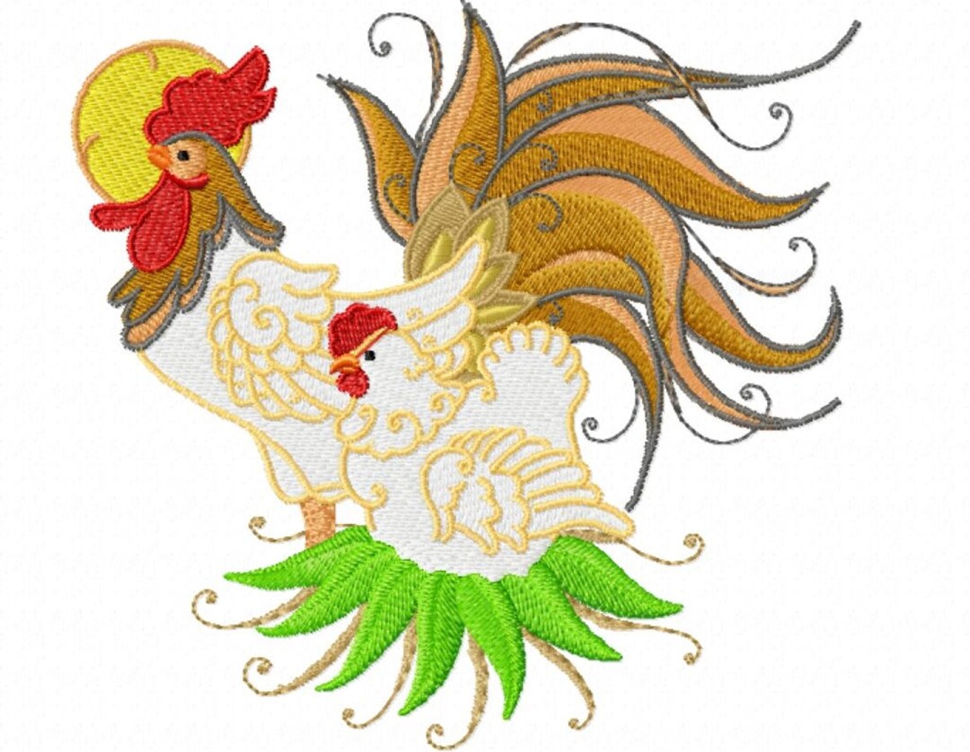 Rooster & Chicken Machine Embroidery Design Files - Pes Dst Exp Hus Jef ...