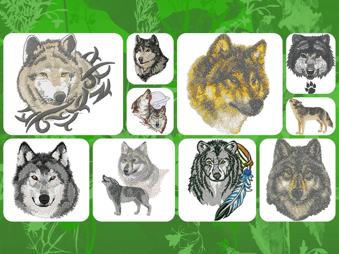 10 Majestic Wolf Machine Embroidery Designs - Multiple Formats ...