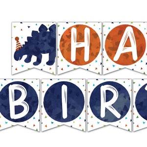 Dinosaur Birthday Pennant Banner Watercolor Dinosaur Banner Dinosaur ...