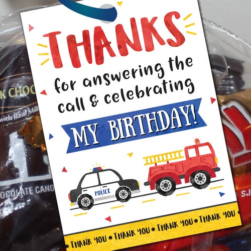 Fire Truck Favor Tags First Responders Favor Tags Police - Etsy