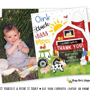 Farm Thank You Note Farm Birthday Thank You Note Farm Template - Etsy