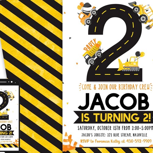 Construction Birthday Invitation Backhoe Construction Invite - Etsy