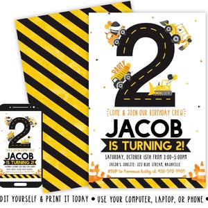 Construction Birthday Invitation Backhoe Construction Invite - Etsy