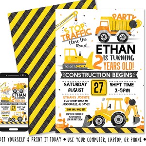 Construction Birthday Invitation Backhoe Construction Invite ...