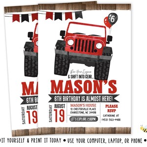 4x4 Birthday Invitation Red Truck Birthday Invitation Off-road Birthday ...